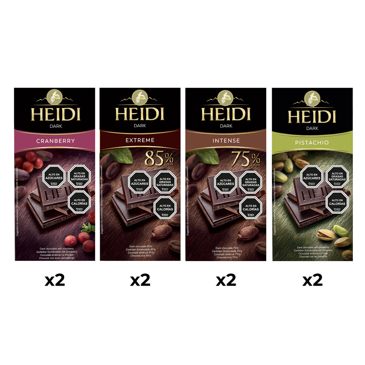 Pack 8 tabletas chocolate Heidi dark surtidas 80g – Chocostore.cl